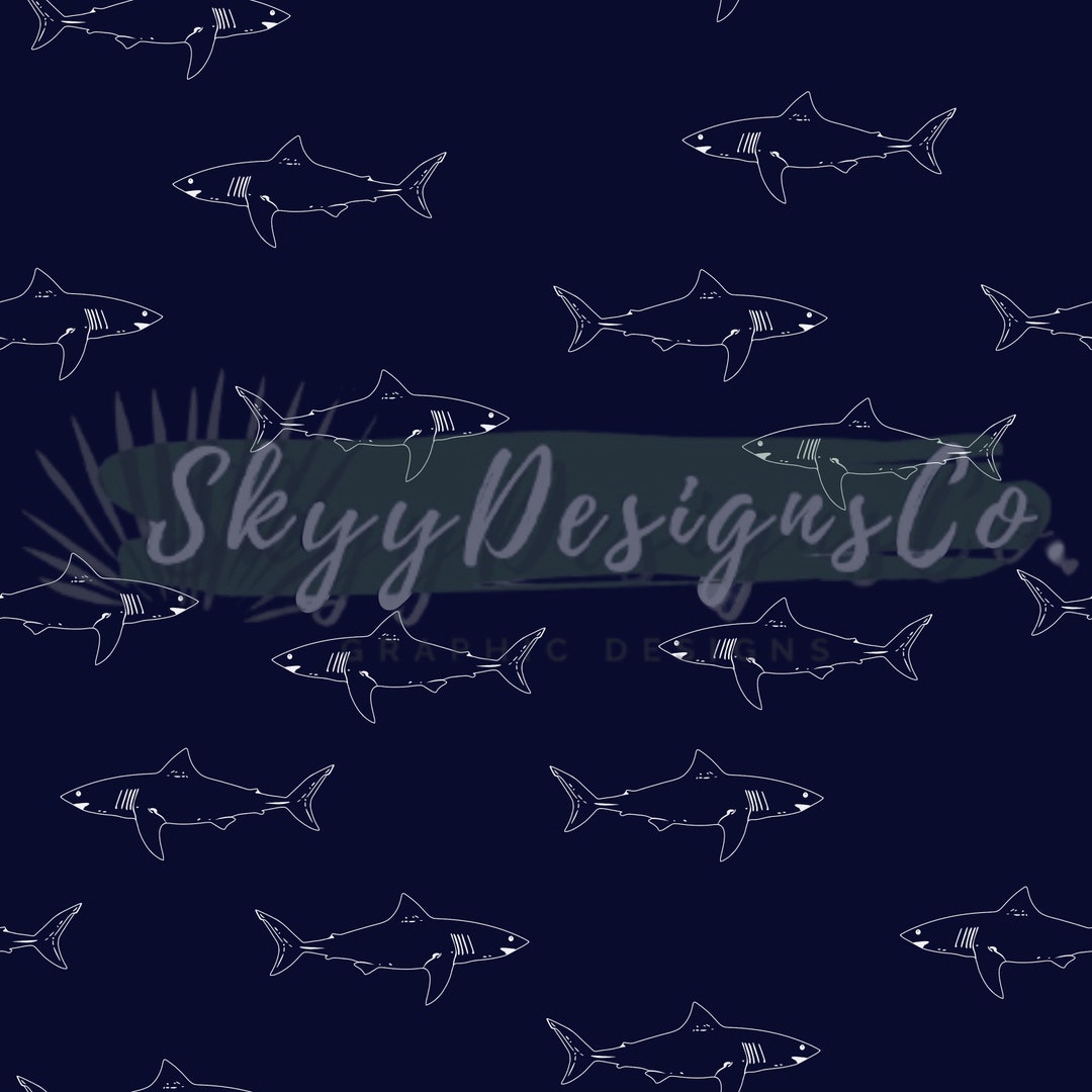 Navy Nautical Sharks Digital Seamless Pattern for Fabrics and ...