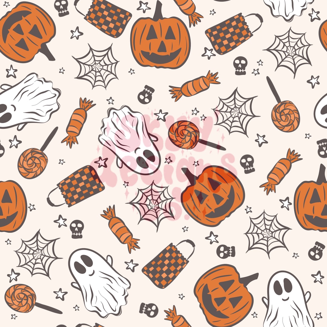Halloween Boys Pumpkin Ghosts Boys Digital Seamless Pattern for Fabrics ...