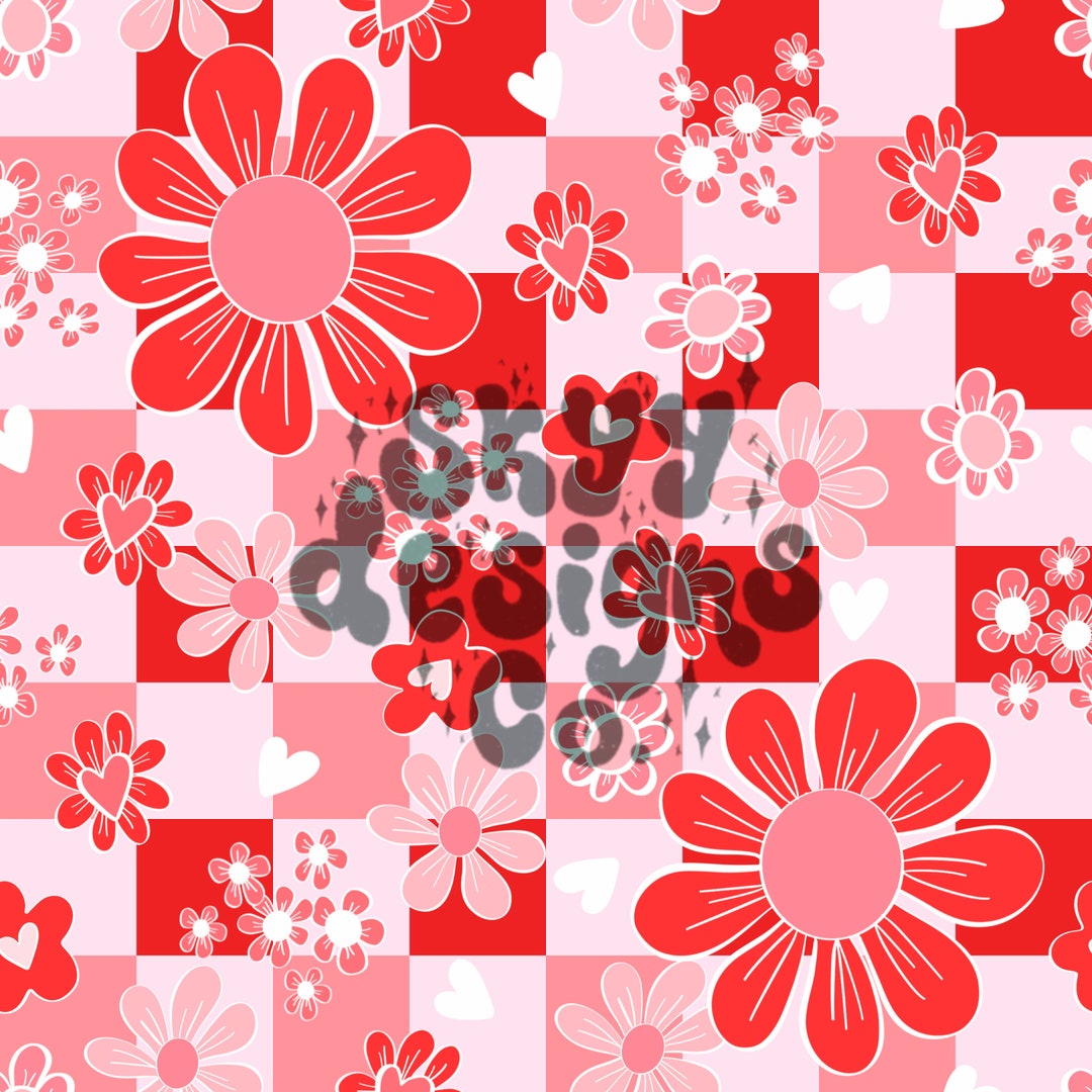 Checkered Love Floral Seamless Repeat Pattern for Valentines Day, Retro ...