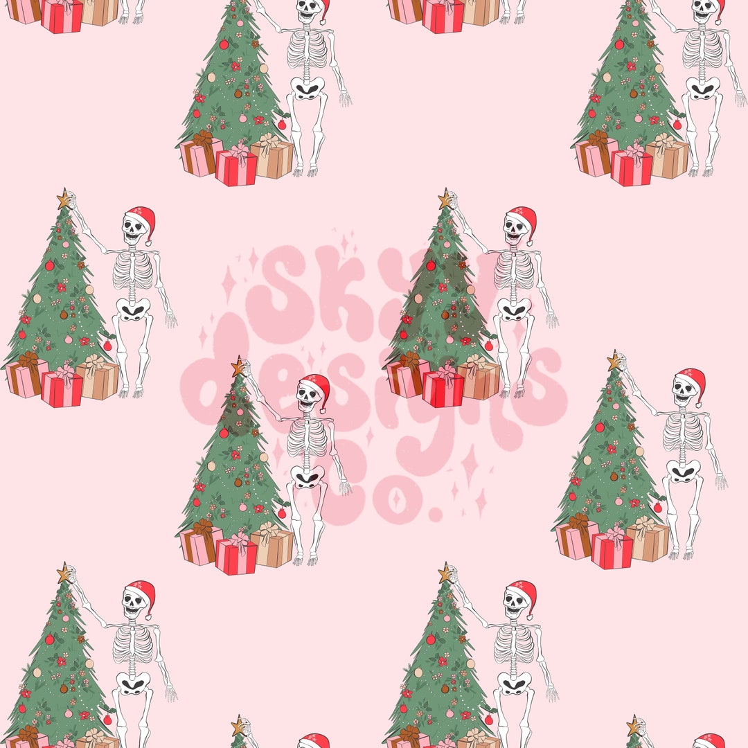 Christmas Skeleton Seamless Repeat Pattern, Trendy Christmas Seamless ...