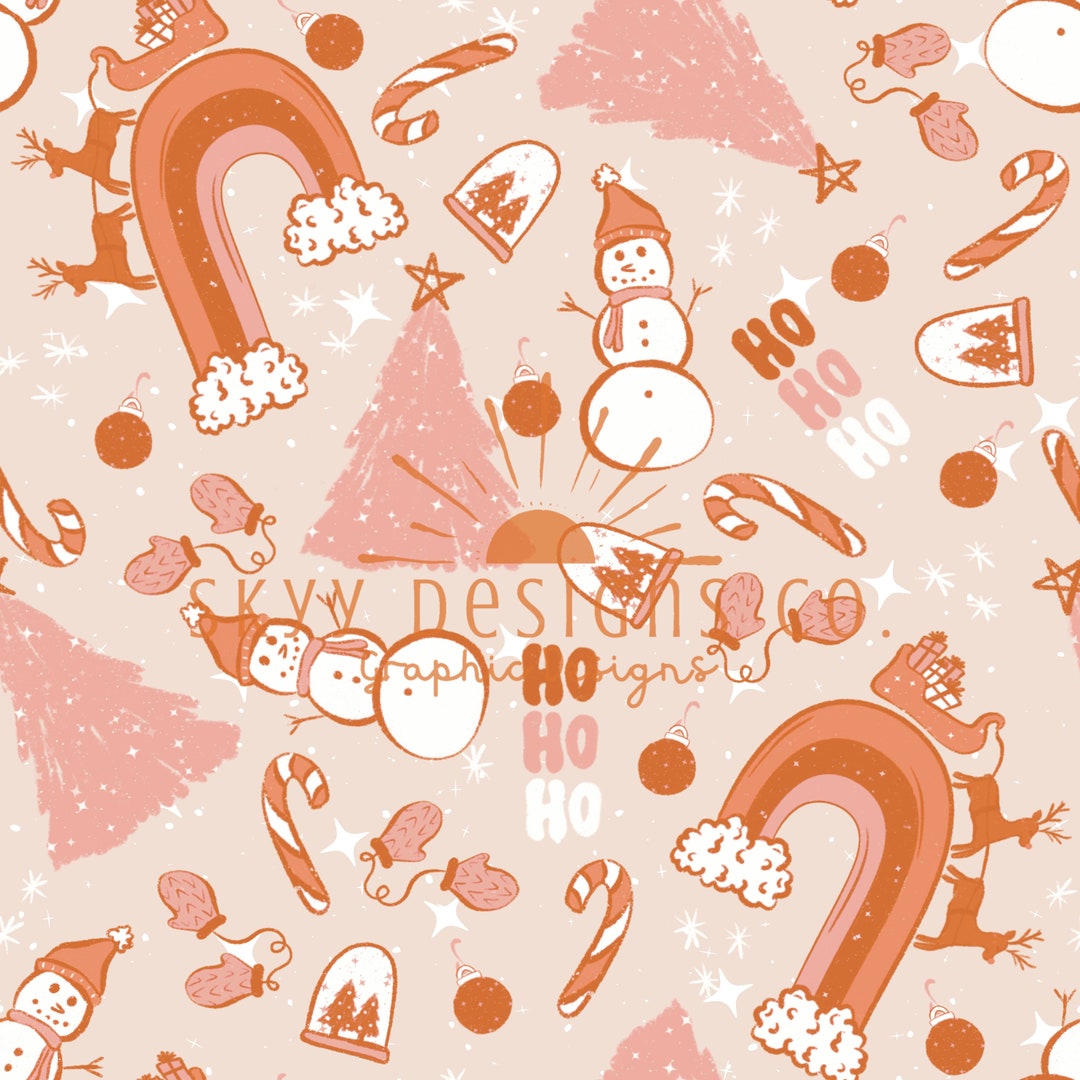 Boho Pink Christmas Trees Digital Seamless Pattern for Fabrics and ...