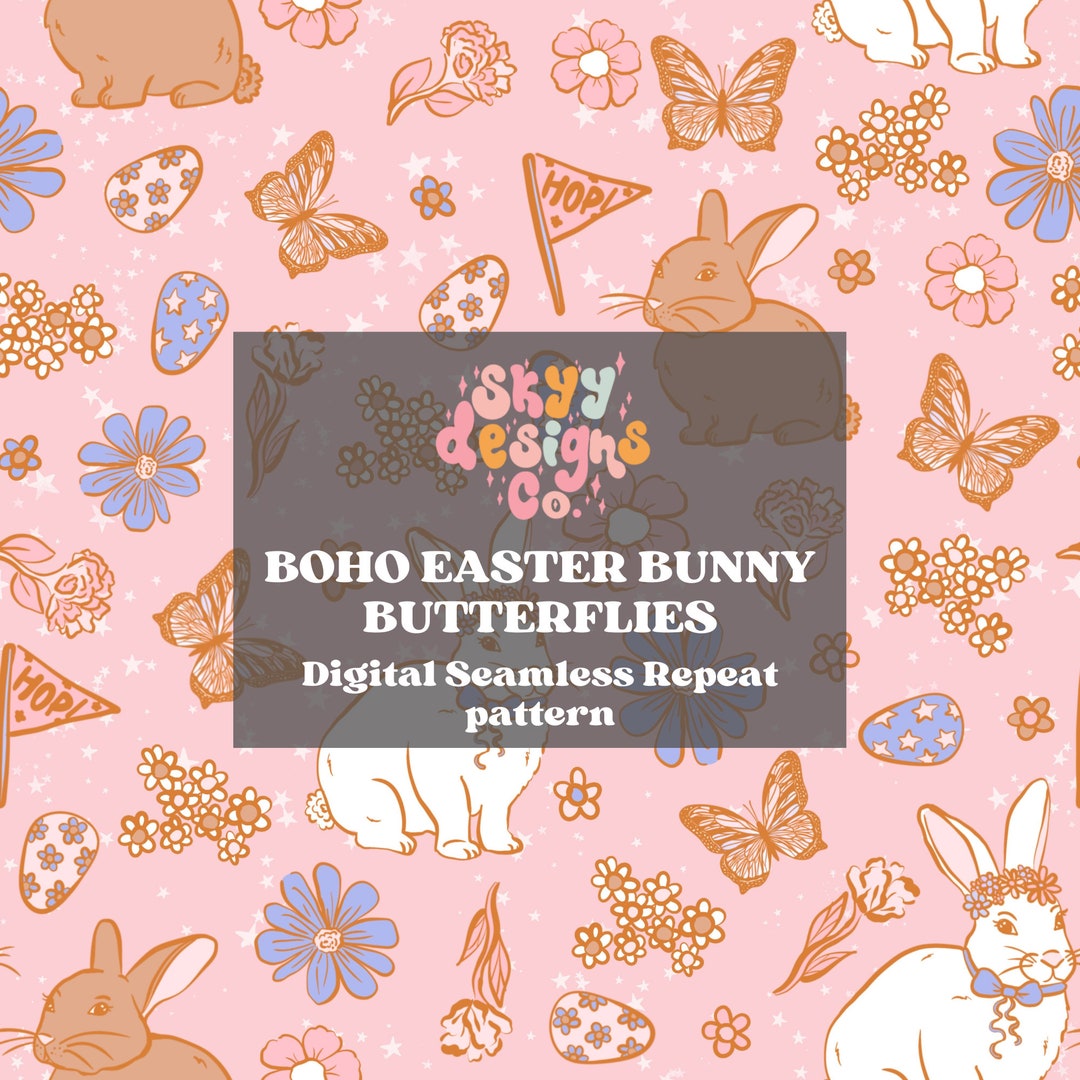 Boho Easter Bunnies Digital Seamless Pattern for Fabrics Boho - Etsy