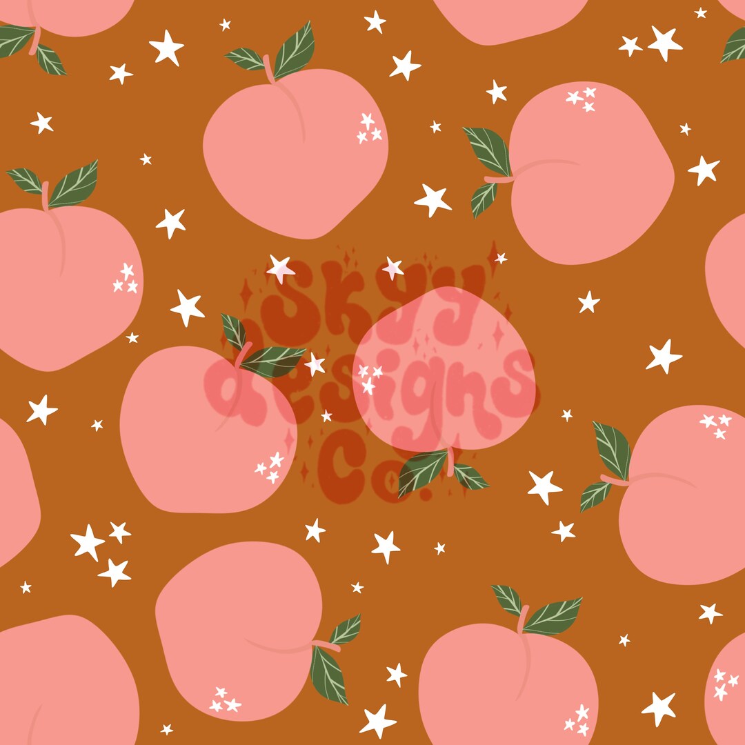 Peaches and Stars Digital Seamless Pattern for Fabrics, Peach Retro ...