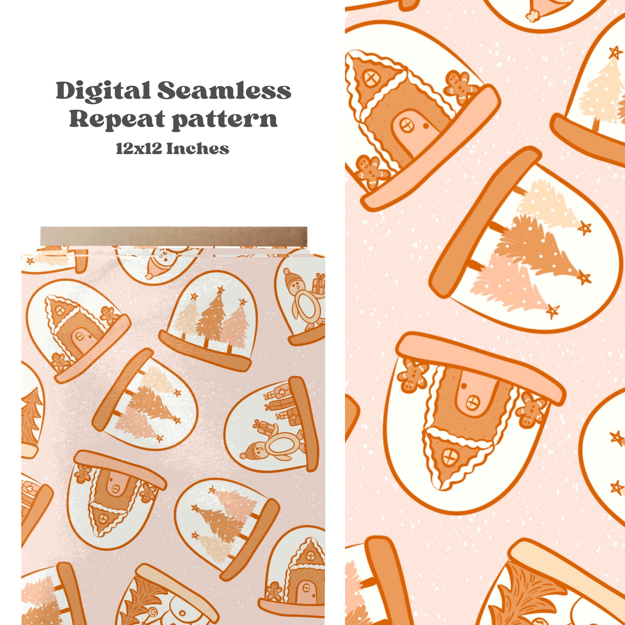 Boho Snow Globes Seamless Pattern, Neutral Winter Pattern Paper Digital ...
