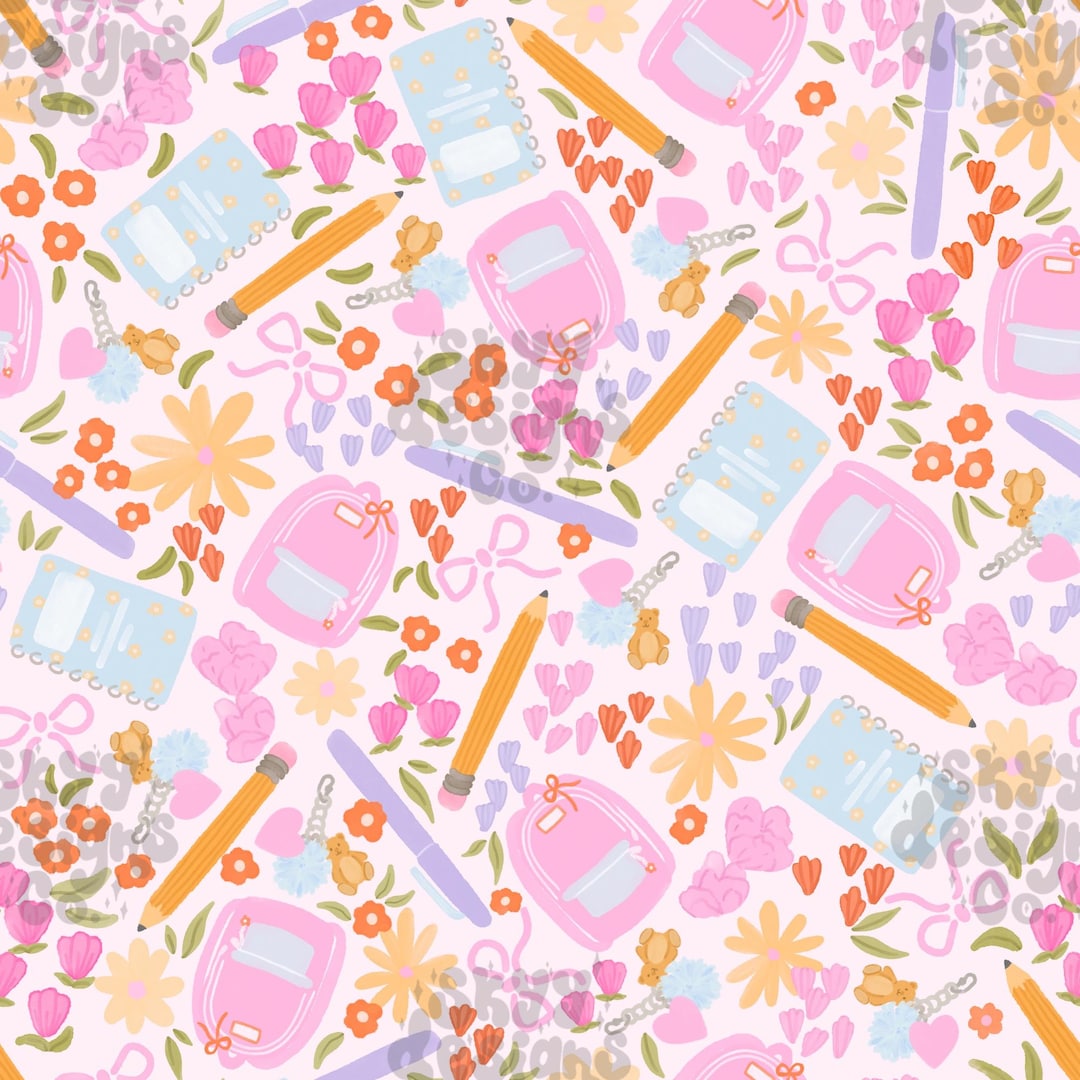 Watercolor School Supplies Seamless Pattern, Pastel Learning Pattern ...