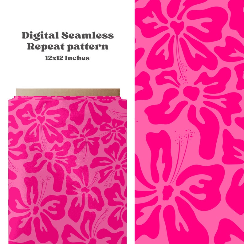 Tropical Pink Hibiscus Floral Pattern, Preppy Summer Pattern Paper ...