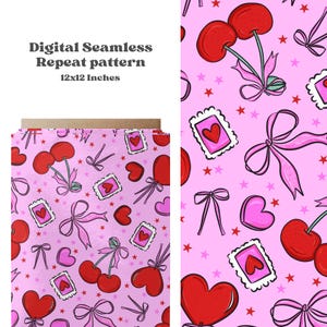 Coquette Girly Valentine Bows Seamless Pattern for Fabrics, Digital ...