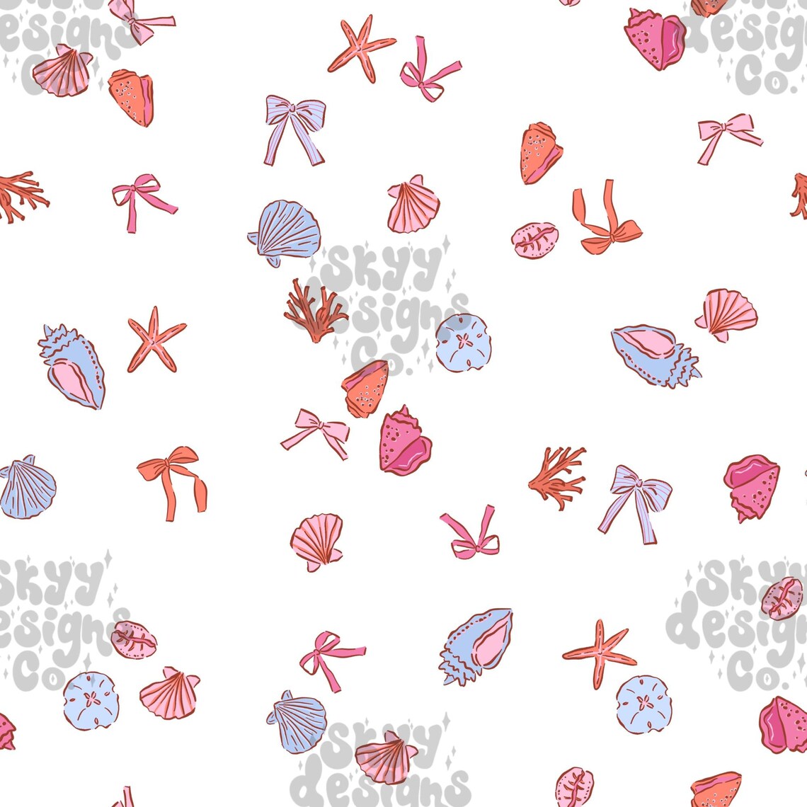 Coquette Seashells Seamless Pattern for Summer, Girly Nautical Pattern ...