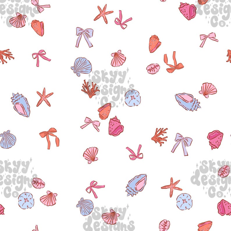 Coquette Seashells Seamless Pattern for Summer, Girly Nautical Pattern ...