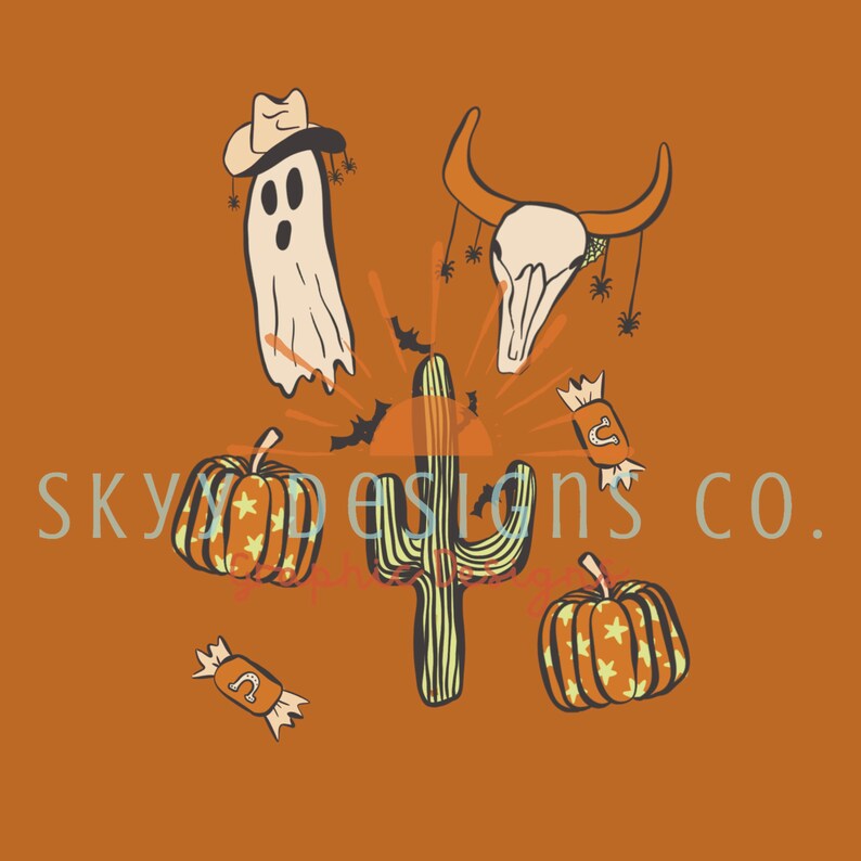 Western Spooky Cactus and Ghosts Halloween Digital Seamless - Etsy