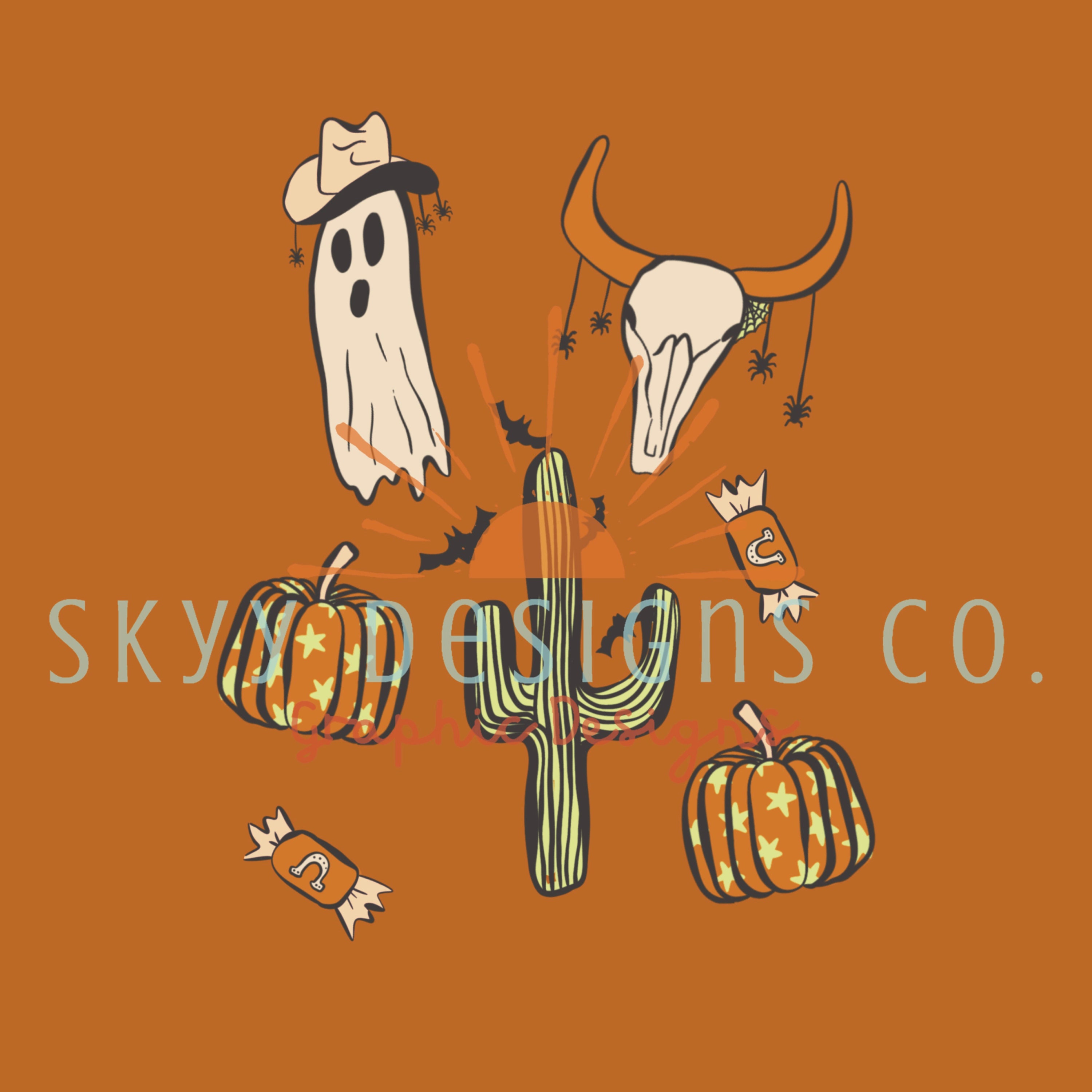 Western Spooky Cactus and Ghosts Halloween Digital Seamless - Etsy