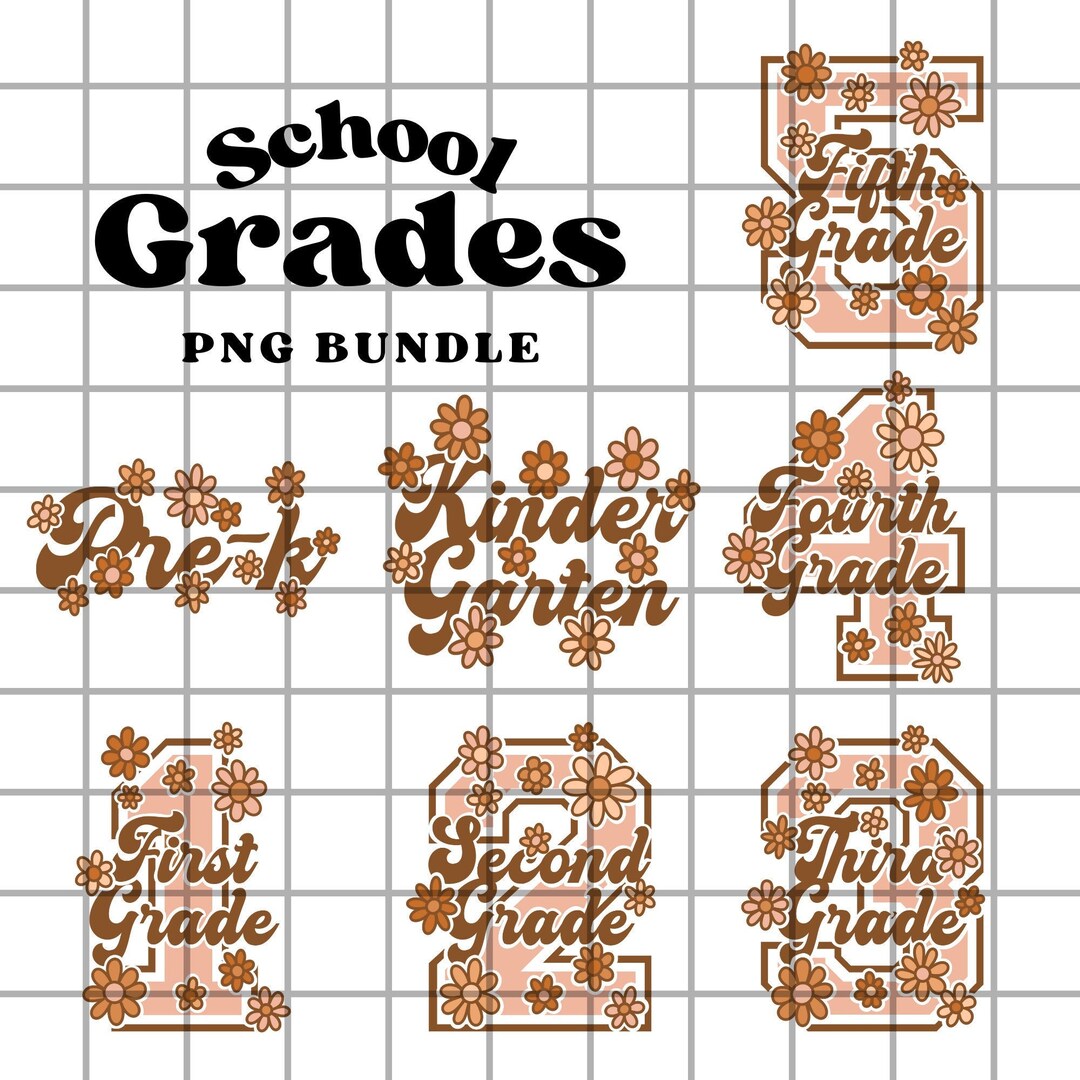 School Grades PNG Bundle, Floral Elementary Grade T Shirt Design ...