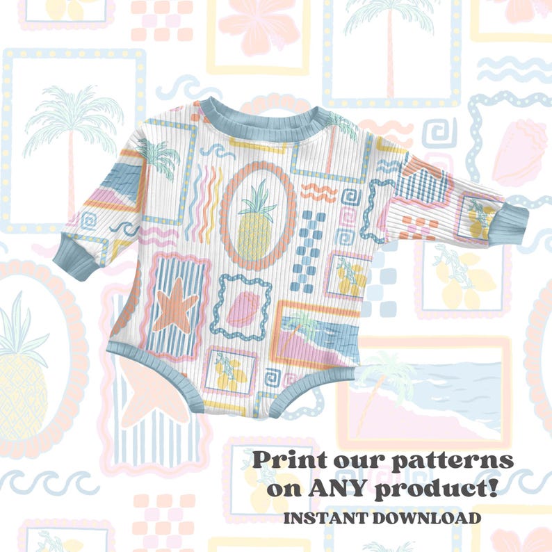 Pastel Beach Patchwork Seamless Pattern for Summer, Tropical Stamps ...