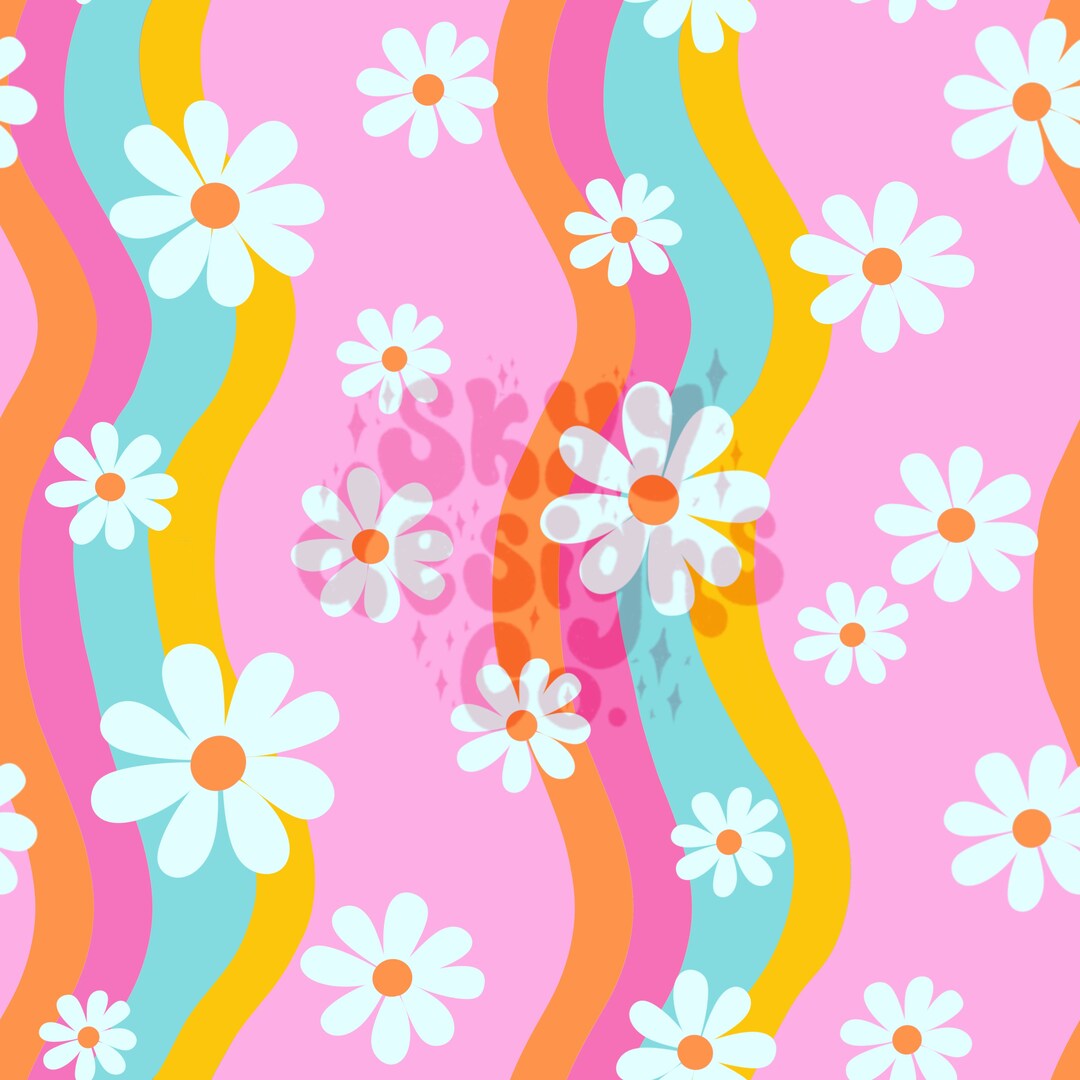 Groovy Retro Summer Daisy Waves Seamless Pattern for Retro - Etsy