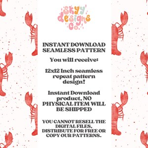 Nautical Watercolor Lobster Seamless Pattern Design for Summer, Lobster ...