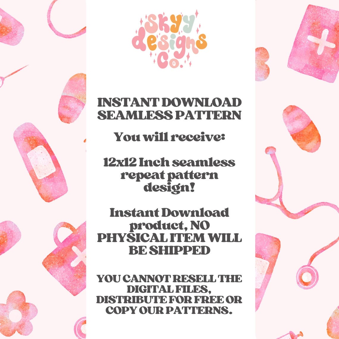 Watercolor Doctor Supplies Seamless Pattern for Medical, Preppy Nurse ...