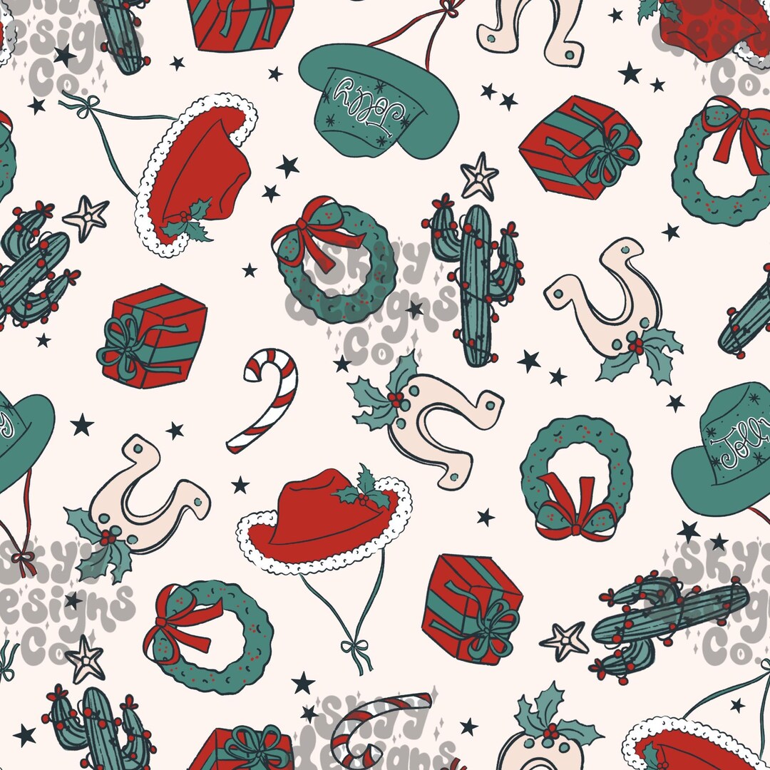 Western Christmas Seamless Pattern, Cowgirl Winter Pattern Paper ...