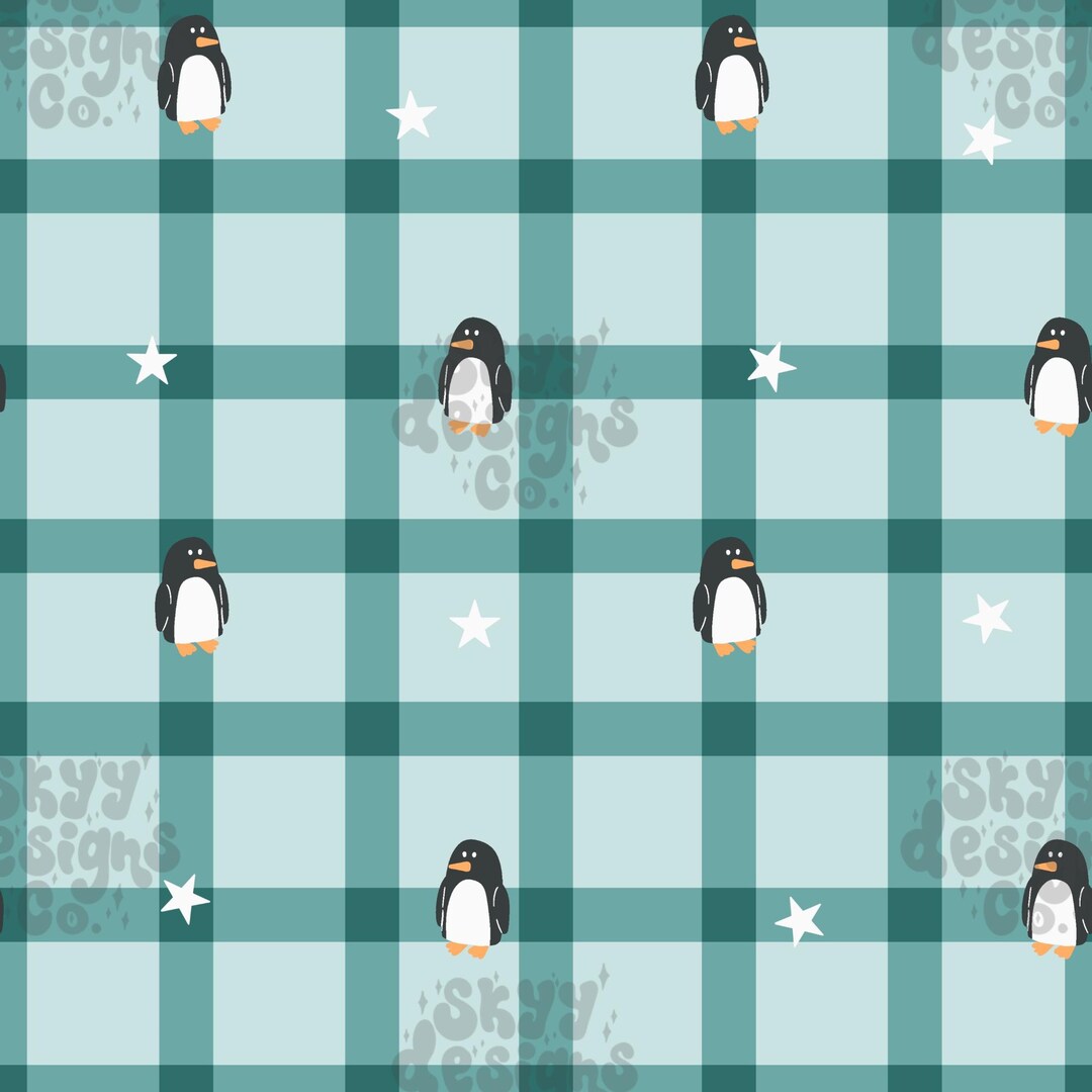 Winter Plaid Penguin Gingham Seamless Pattern, Boys Christmas Animal ...