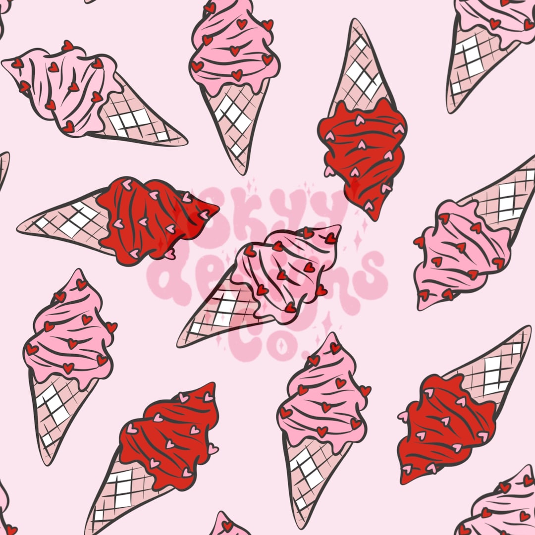 Love Ice Cream Cones Seamless Pattern for Valentine's Day, Ice Cream ...