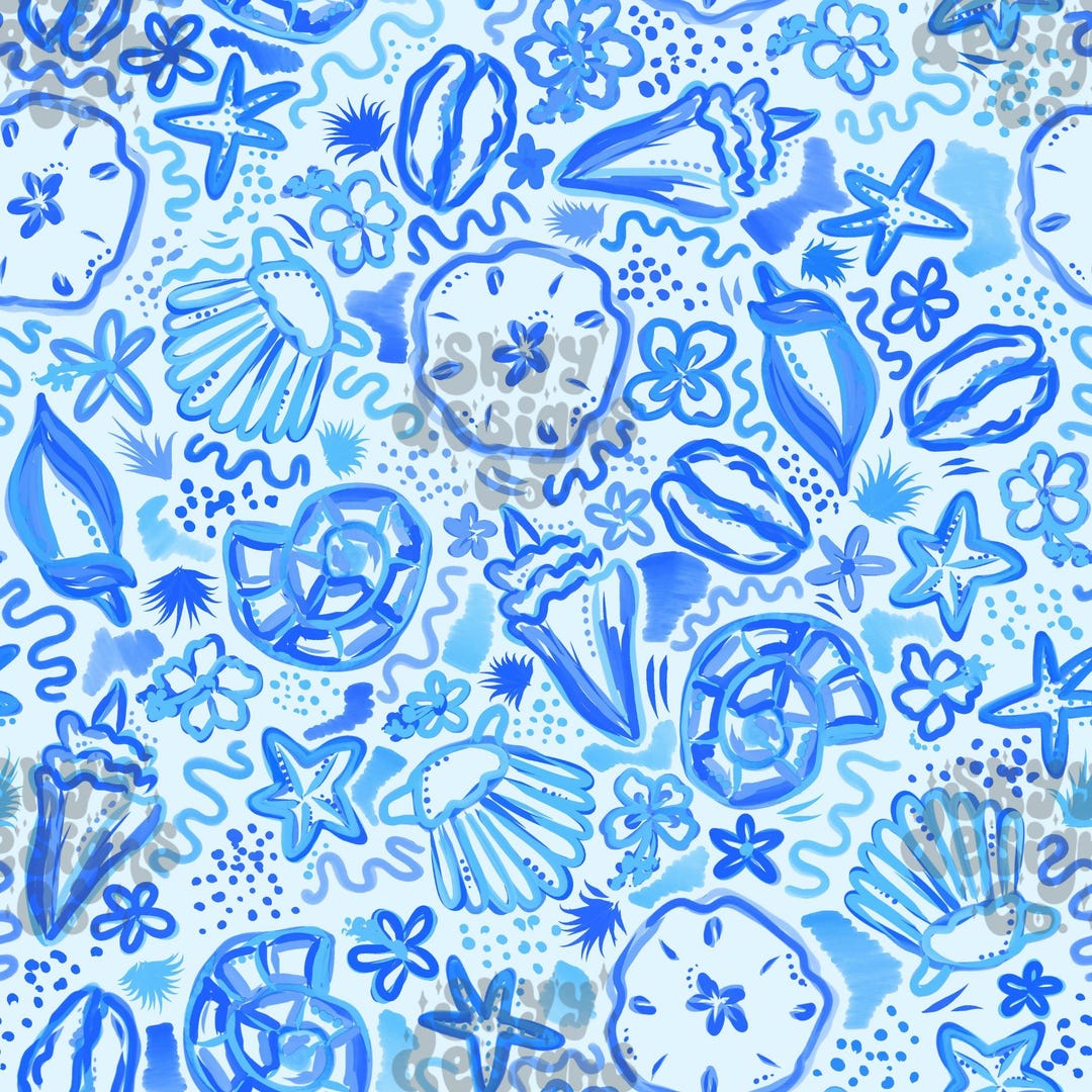 Watercolor Seashells Seamless Pattern for Summer, Preppy Coastal ...