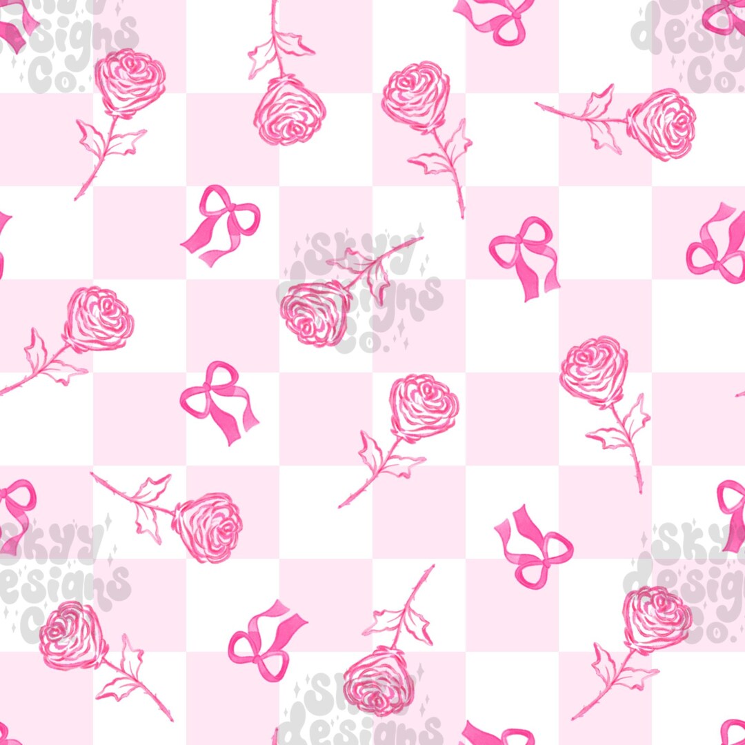 Coquette Checkered Roses and Bows Seamless Pattern Design for Valentine ...