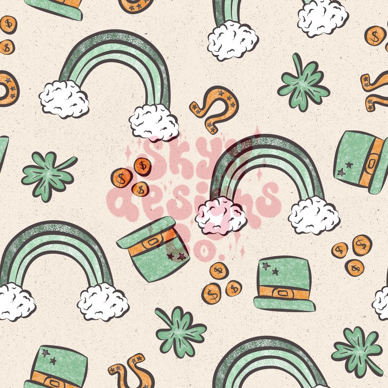 Lucky Rainbows and Clovers Seamless Pattern for St. - Etsy