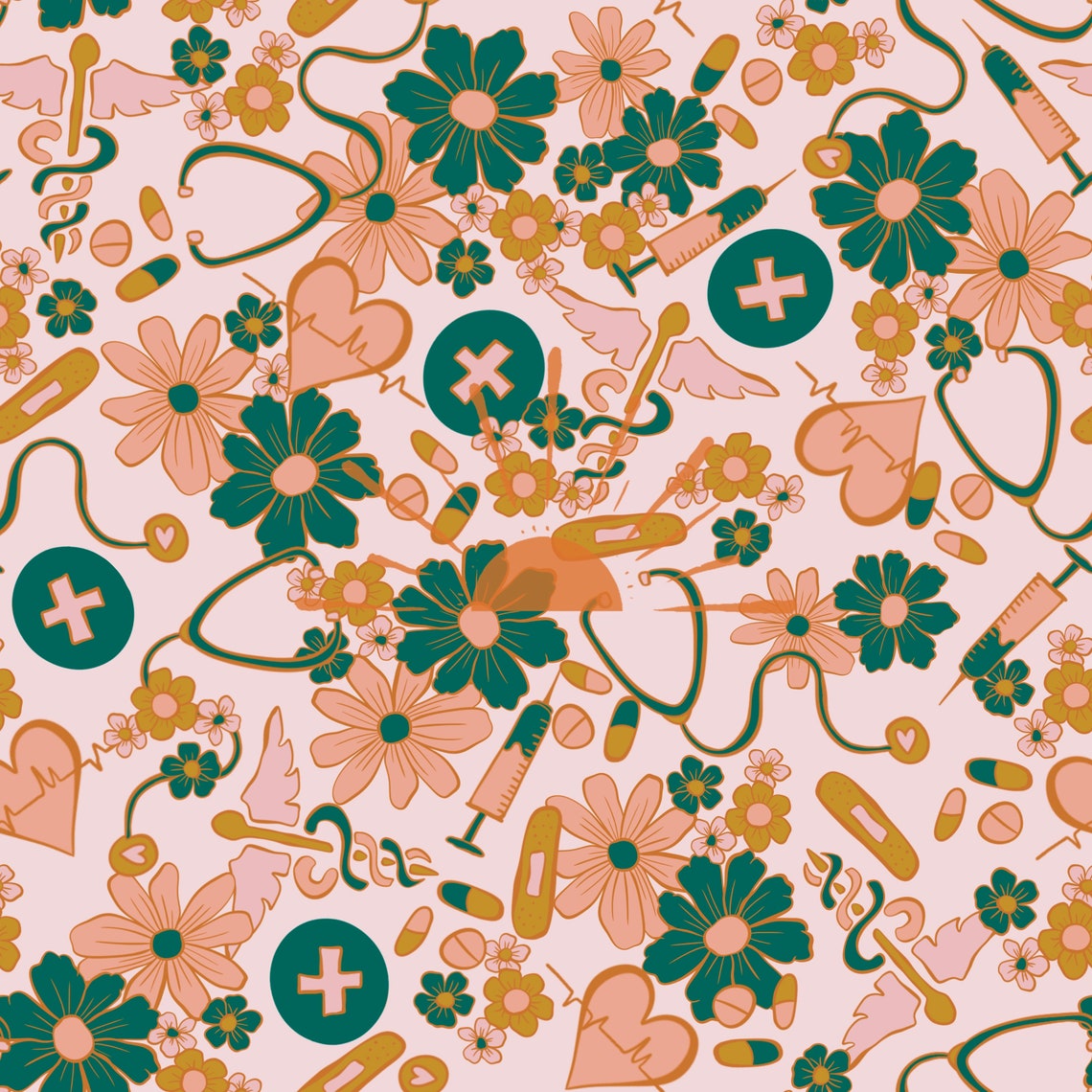 Floral Medical Tools Seamless Pattern for Medical Field, Floral Nursing ...
