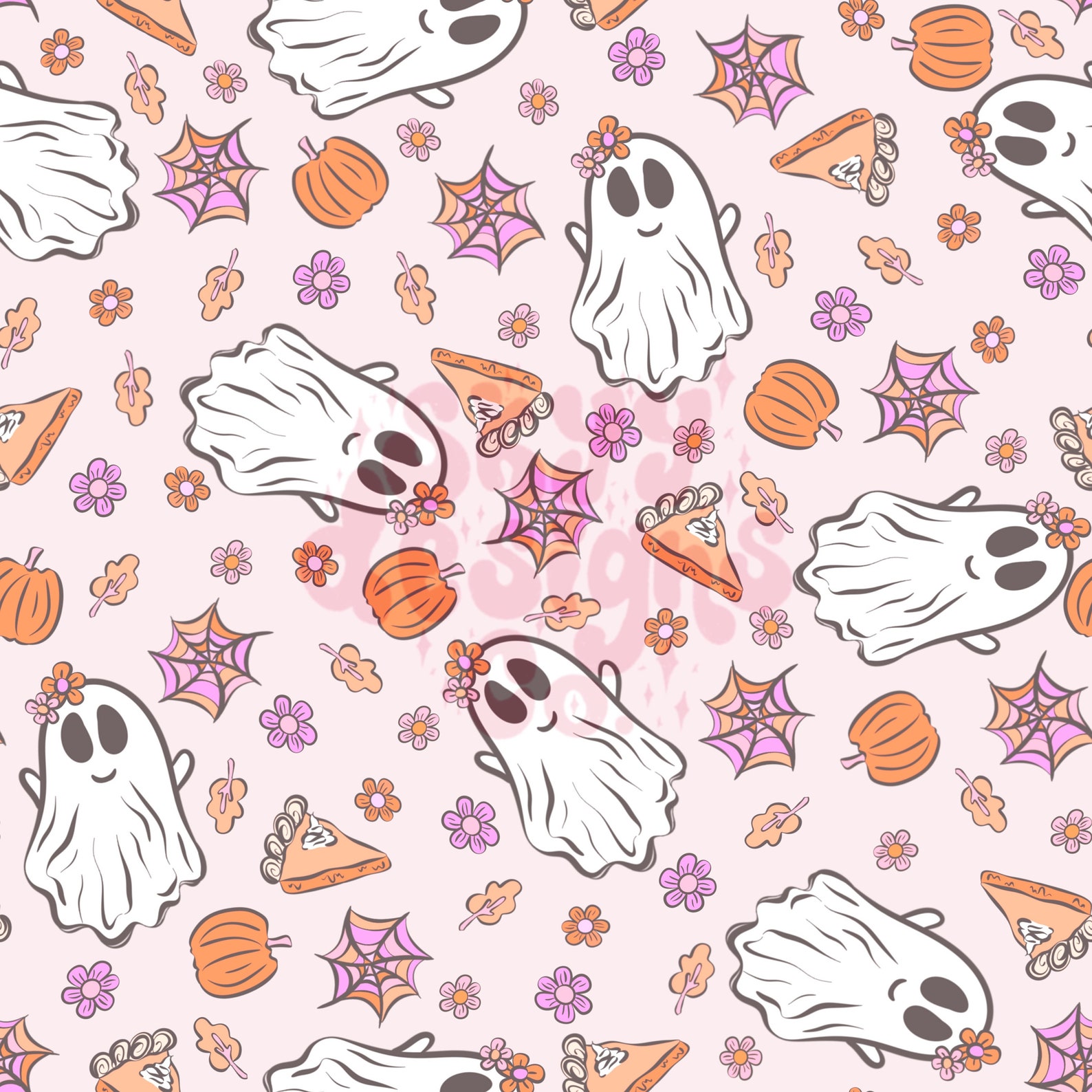 Halloween Girly Pumpkin Ghosts Girly Digital Seamless Pattern for ...