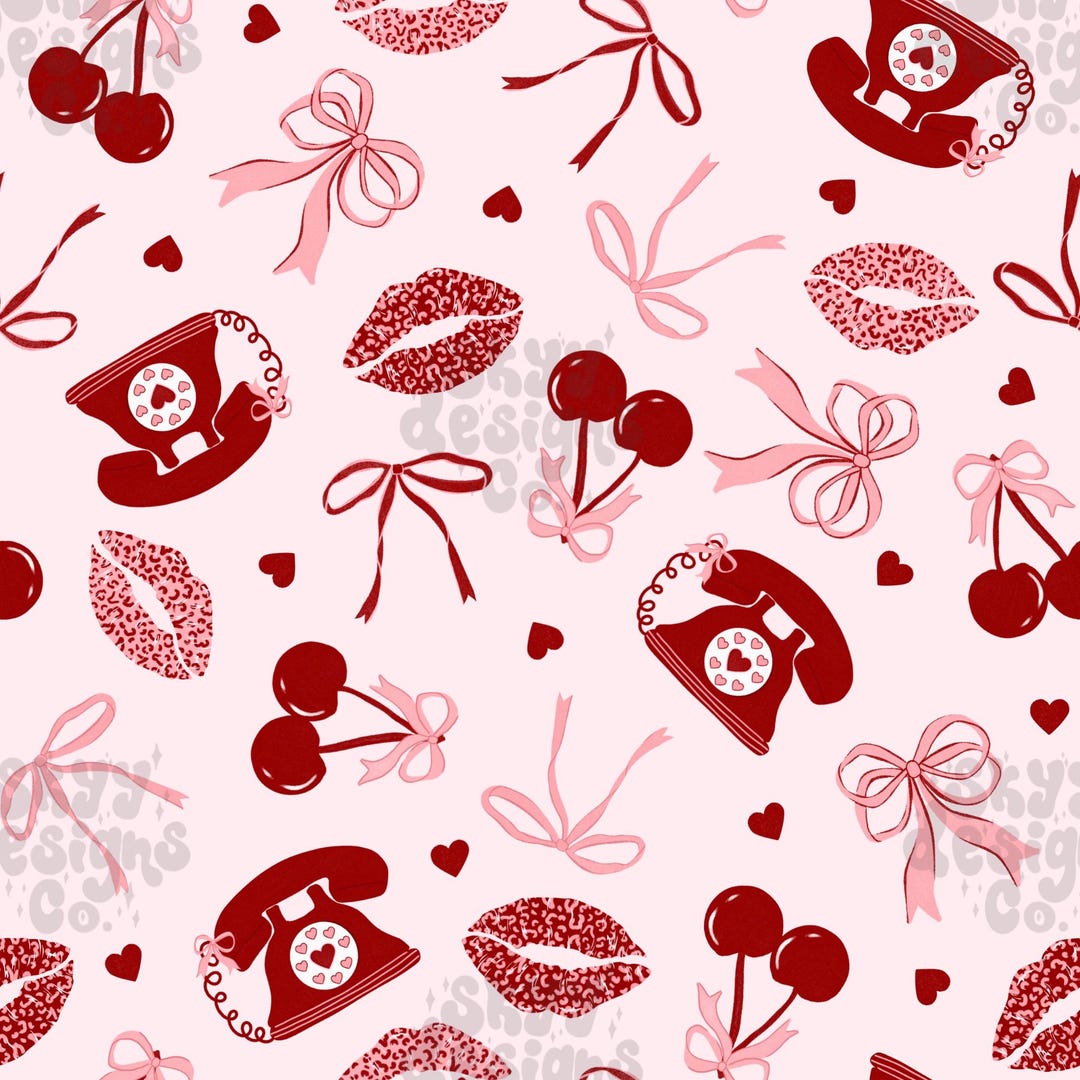 Coquette Girly Valentine Bows Seamless Pattern for Fabrics, Digital ...