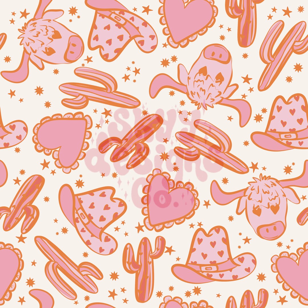Retro Western Cowgirl Seamless Pattern for Valentines Day - Etsy