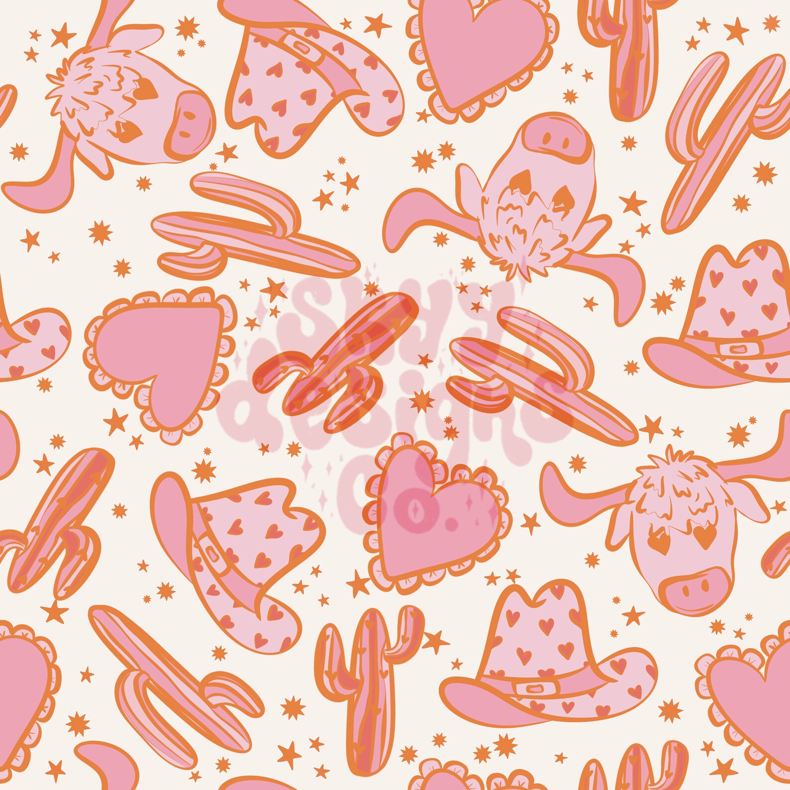 Retro Western Cowgirl Seamless Pattern for Valentines Day - Etsy