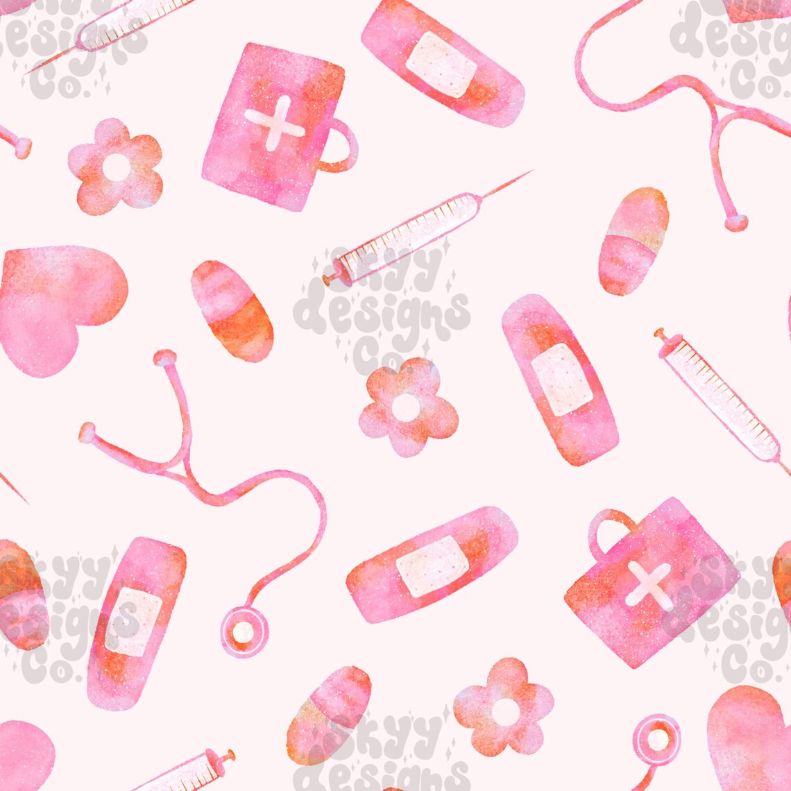 Watercolor Doctor Supplies Seamless Pattern for Medical, Preppy Nurse ...