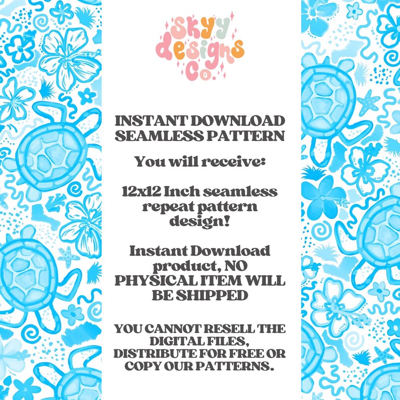 Watercolor Sea Turtle Seamless Pattern for Summer, Preppy Ocean Animals ...