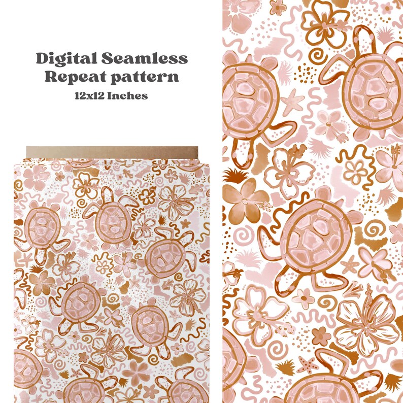 Boho Watercolor Sea Turtles Seamless Pattern for Summer, Neutral Beach ...