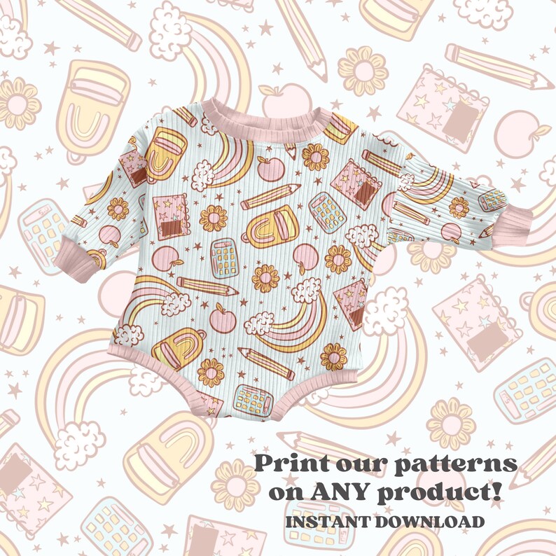 Pastel School Supply Seamless Pattern, Learning Pattern Paper Digital ...