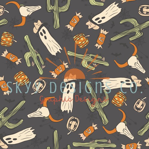 Western Spooky Cactus and Ghosts Halloween Digital Seamless - Etsy
