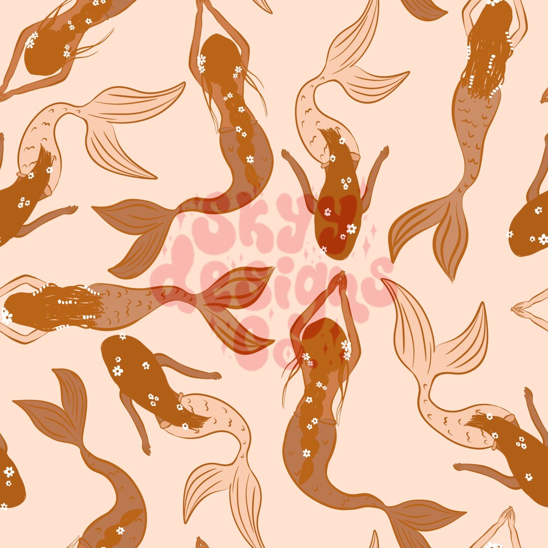 Mermaids Boho Neutral Digital Seamless Pattern for Fabrics and ...