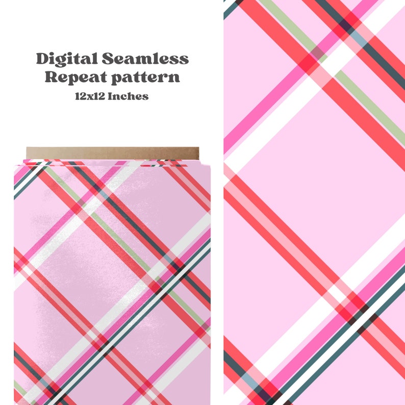 Pink Diagonal Plaid Seamless Pattern for Christmas, Bright Festive ...