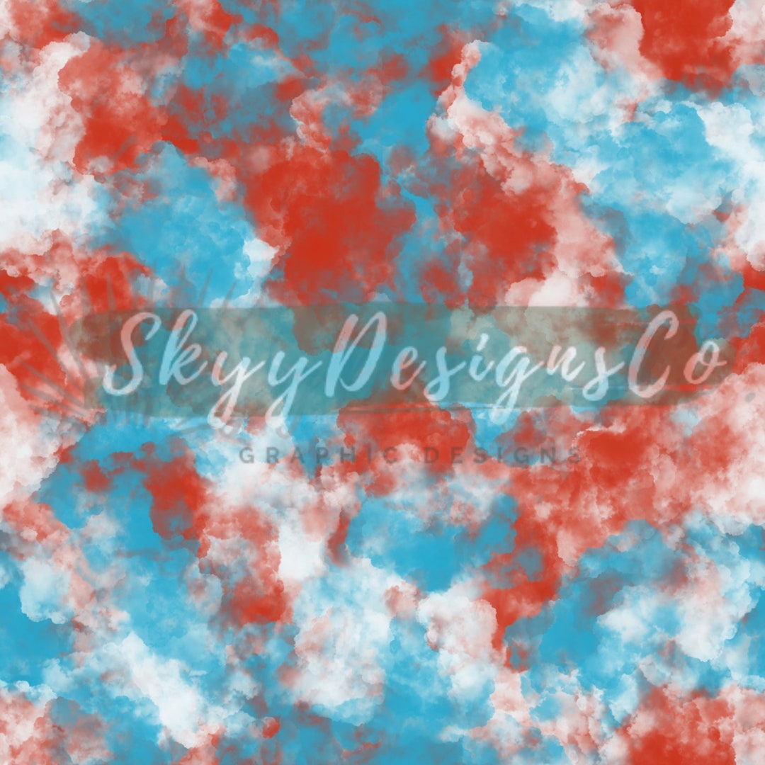 Red White and Blue Tie Dye Digital Seamless Pattern for Fabrics and ...