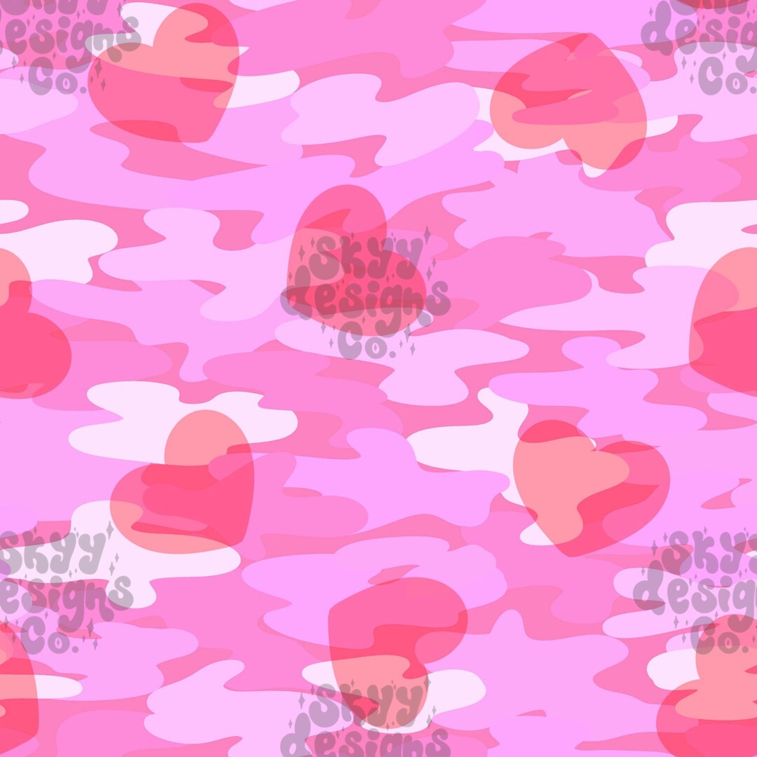 Pink Heart Camouflage Seamless Pattern for Valentine's Day, Bright Camo ...