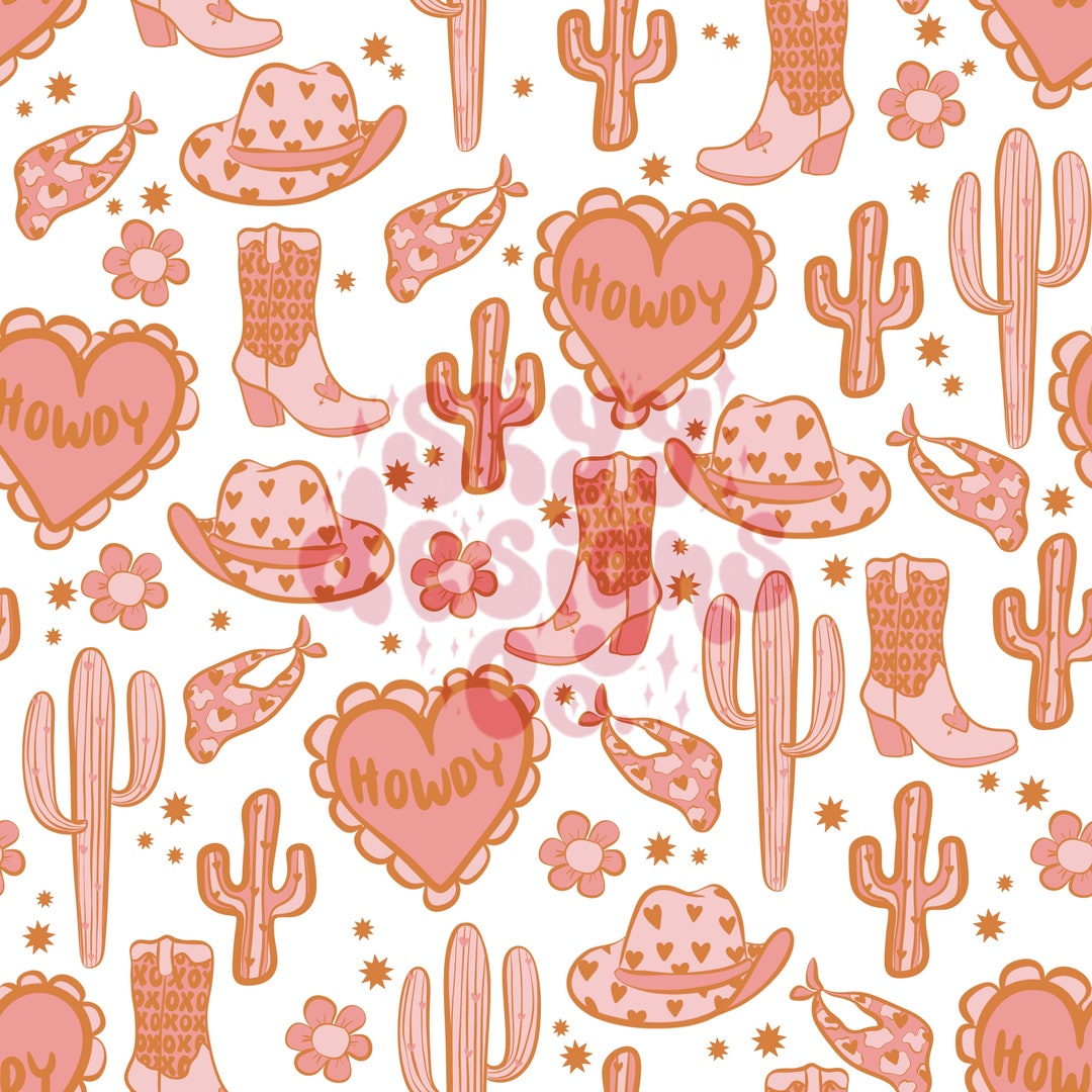 Retro Western Cowgirl Seamless Pattern for Valentines Day, Seamless ...