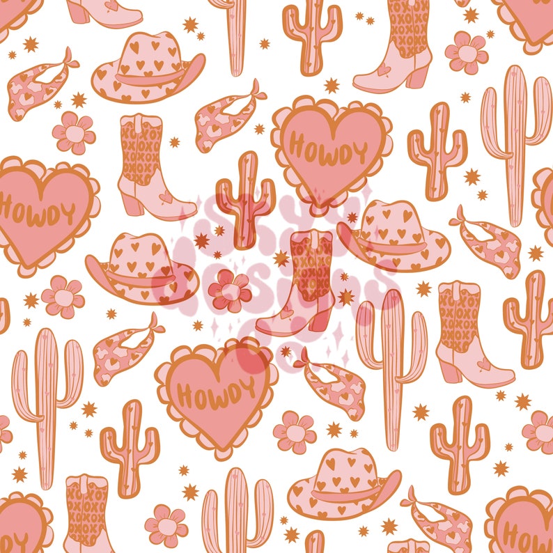 Retro Western Cowgirl Seamless Pattern for Valentines Day - Etsy