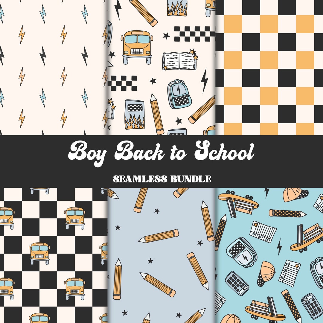 Boys Back to School Digital Seamless Pattern Bundle for Fabrics, Back ...