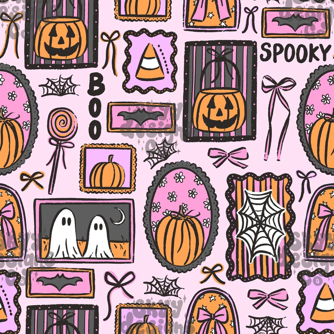 Trendy Spooky Frames Seamless Pattern for Halloween, Halloween Ghost ...
