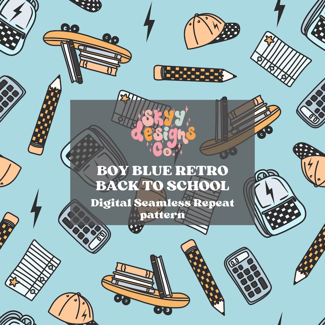 Boys School Supplies Seamless Pattern, Retro Learning Pattern Paper ...