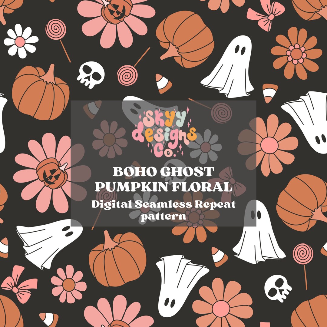 Boho Ghosts Seamless Pattern Design for Halloween, Digital Download ...