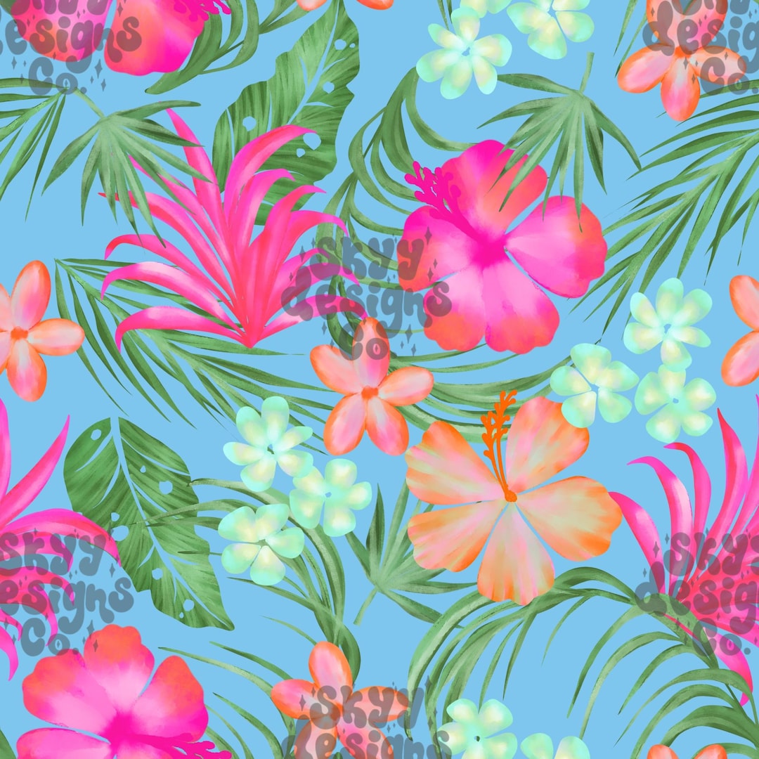 Tropical Hibiscus Floral Seamless Pattern for Summer, Bright Flowers ...