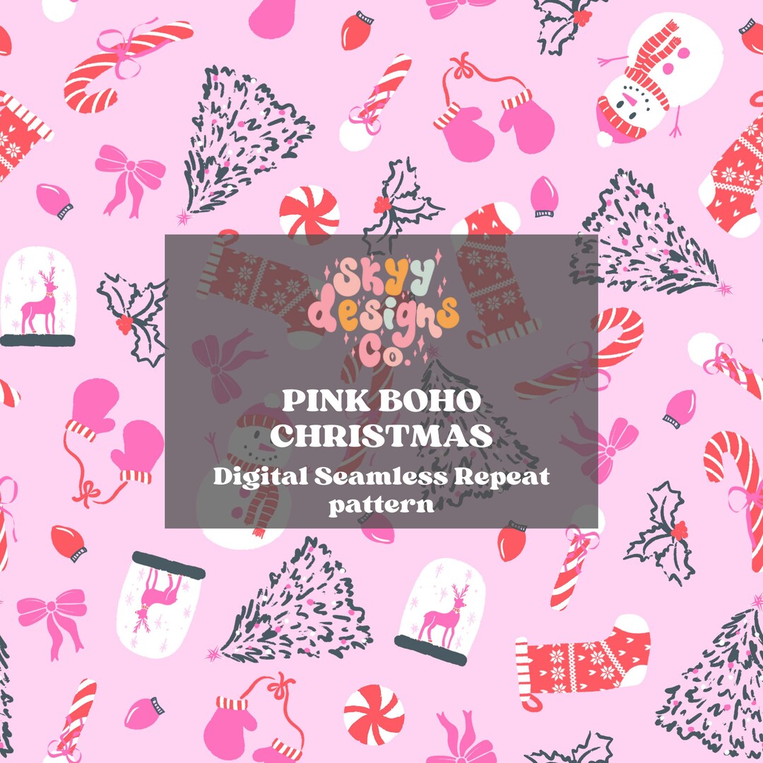Trendy Pink Christmas Trees Seamless Pattern for Christmas, Boho ...