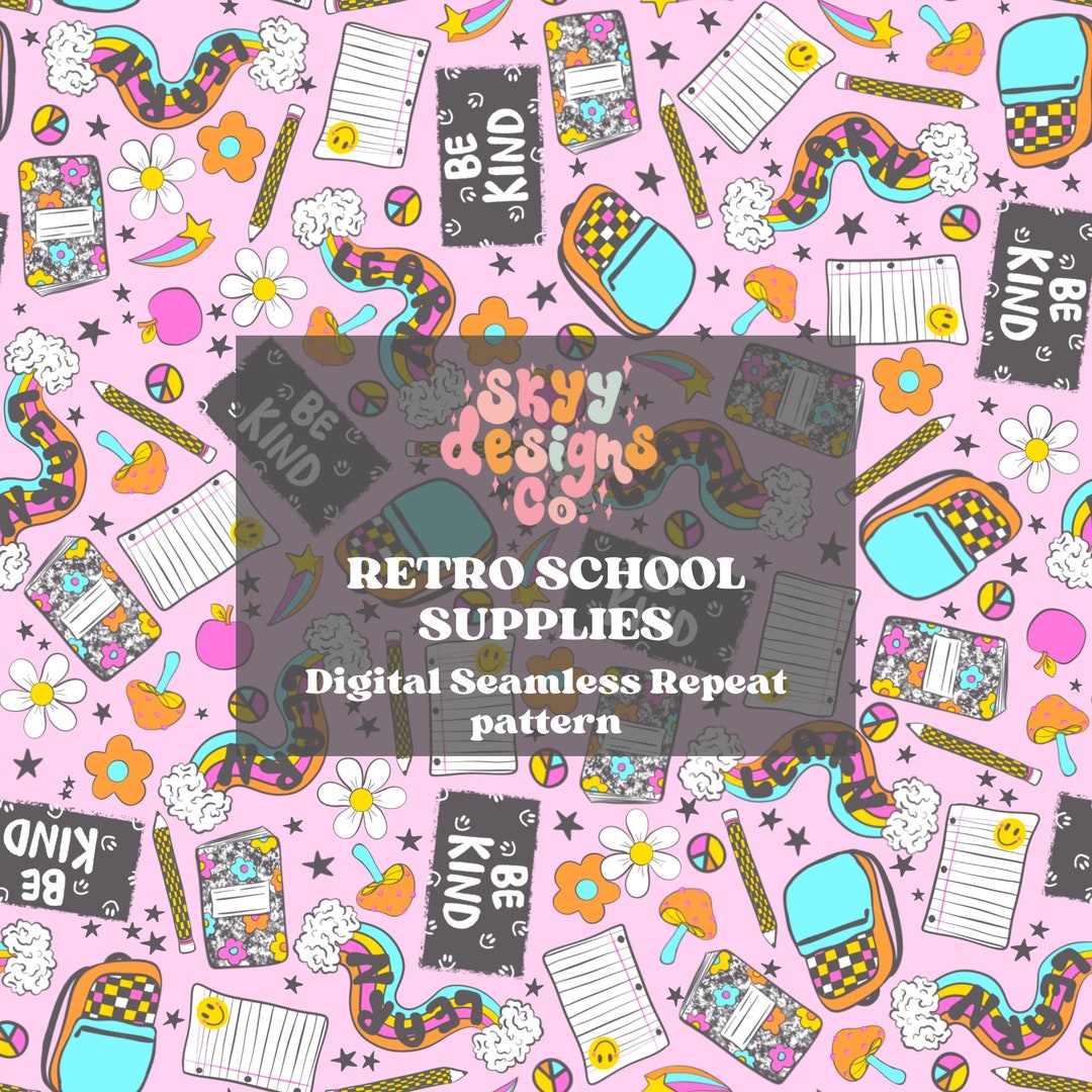 Retro Bright School Digital Seamless Pattern for Fabrics and Wallpapers ...