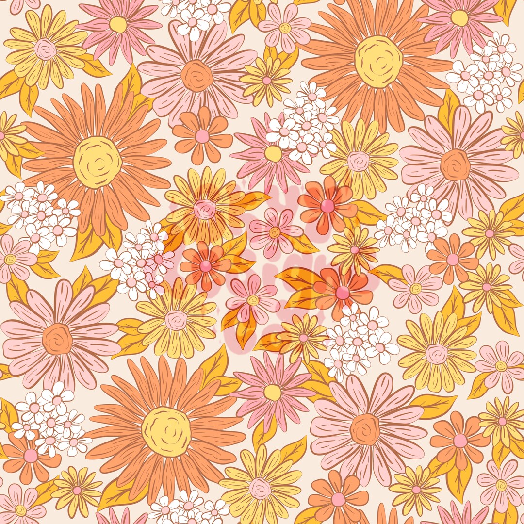 Groovy Retro Summer Daisy Seamless Pattern for Retro Floral Fabric ...